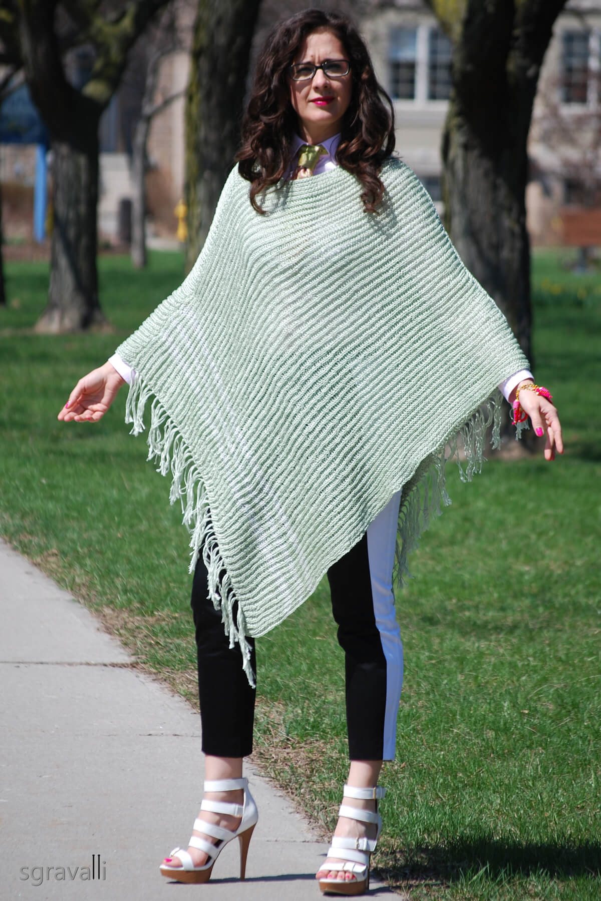 Jade Green Striped Poncho by Sgravalli - Old Barn Flower Farm