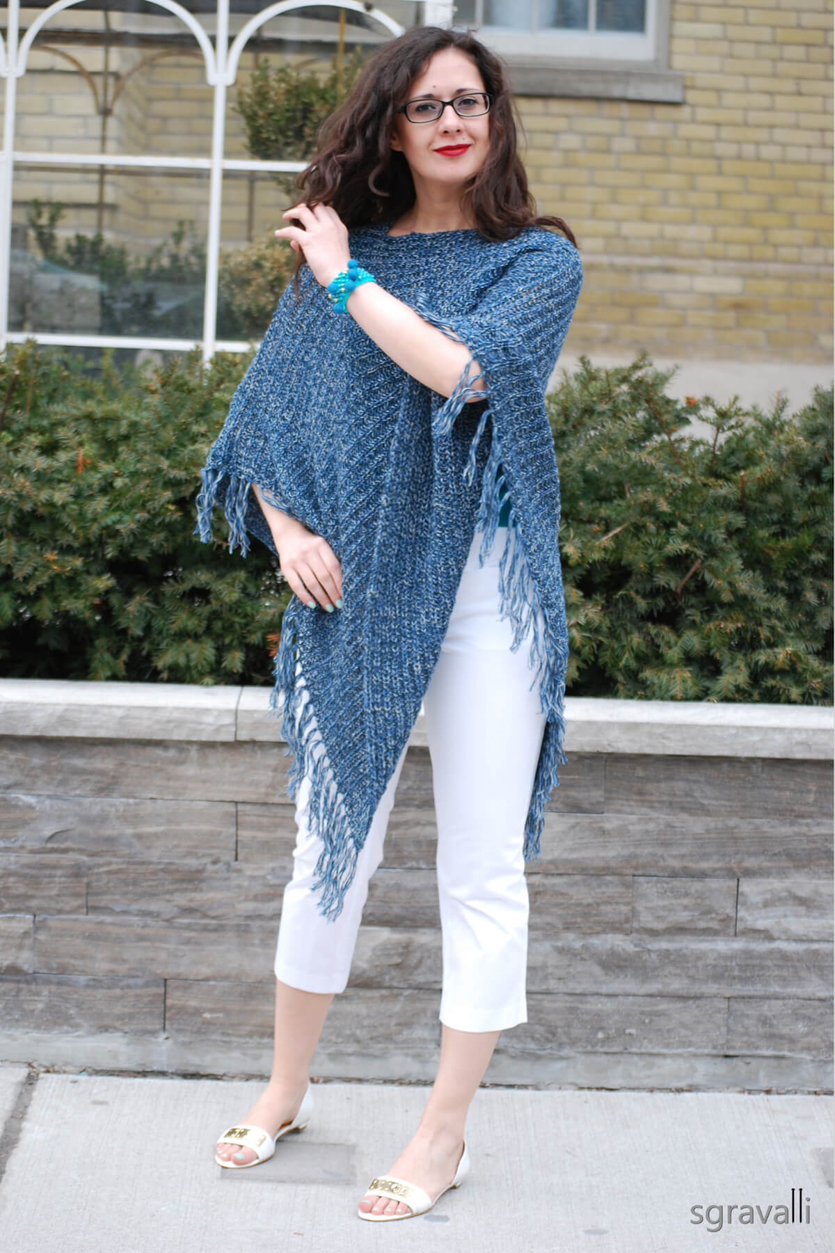 Navy Blue Poncho by Sgravalli - Old Barn Flower Farm
