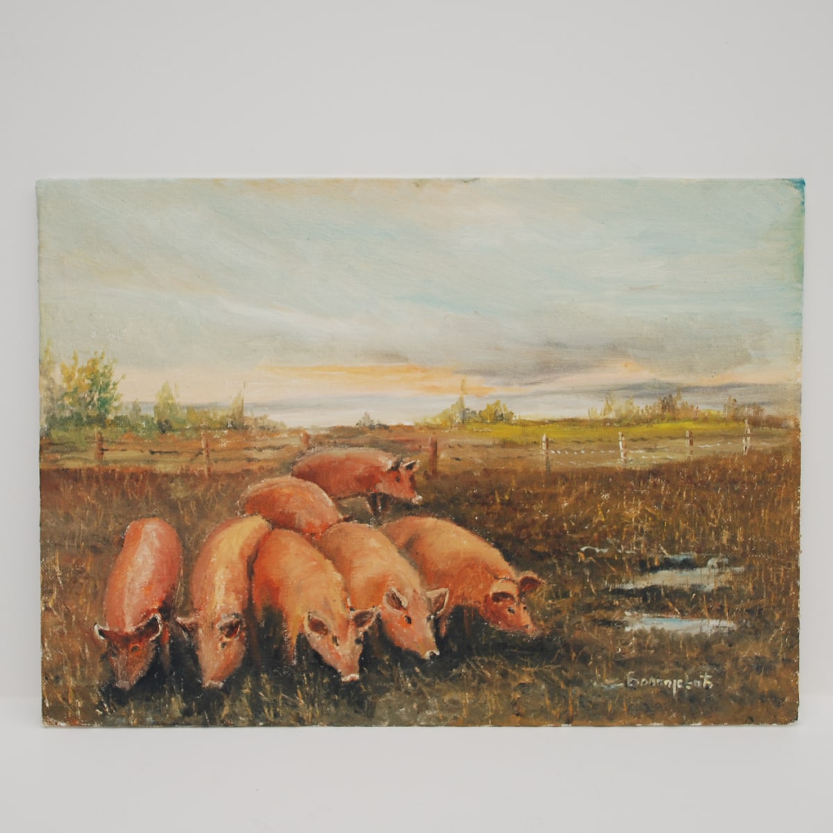 Curious Pigs Oil Painting - Art by Brko - Old Barn Flower Farm