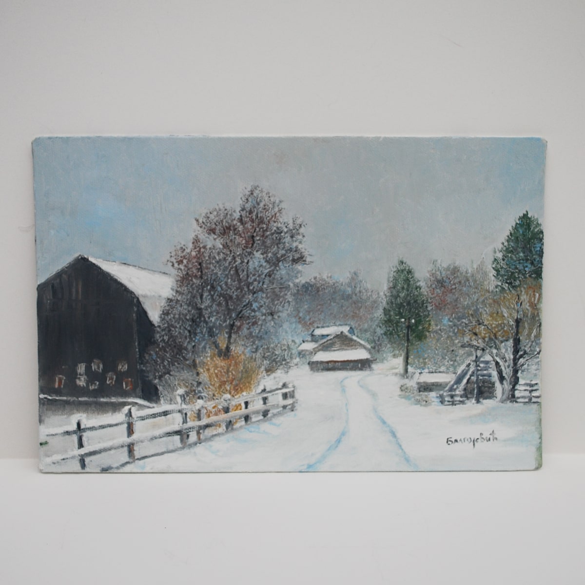 Winter at the Farm Oil Painting, Art by Brko - Old Barn Flower Farm